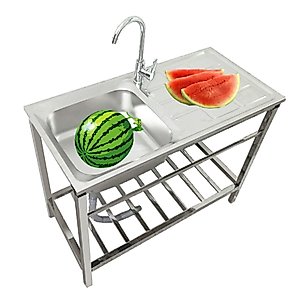 Stainless Steel Laundry Sink, 1 Compartment Single Bowl Kitchen Utility Sink, Commercial Workstation Sink Basin for Outdoor Garage Restaurant Kitchen Room, Inner Size 13.8"L x 12.2" W x 6.3"D