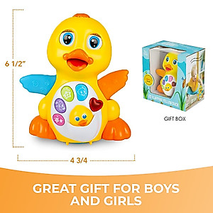 TOYTHRILL Baby Musical Duck Toy, Dancing Walking Yellow Duck - Interactive Action Learning Educational Flapping Light up Dancing Duck with Music
