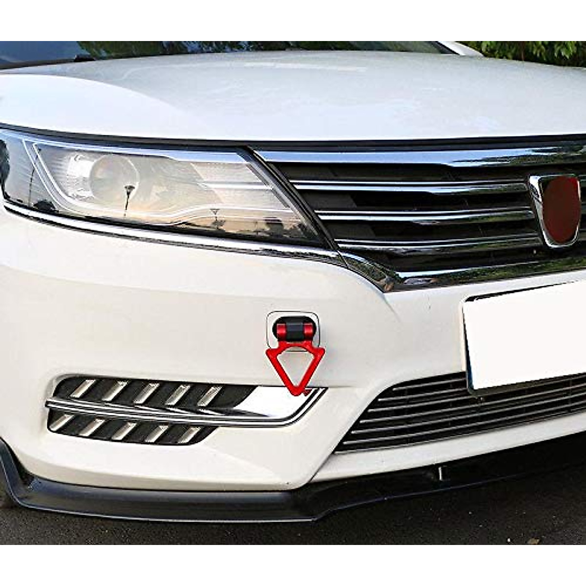 Xotic Tech Sport Track Racing Style Tow Hook Triangle Stick On Front Bumper Compatible with Car SUV Truck (Red)