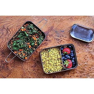 Ecolunchbox Three-in-One Stainless Steel Two Level Steel Bento Box With Snack Container Regular - Holds 4 Cups of Food - Not Leak-Proof (1)