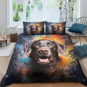 EVMILA Labrador Dog Comforter Covers 3D Printed Quilt Cover Duvet Cover Bedding Set for Childrens and Adults 3 Pieces with Pillowcases Microfiber with Zipper Closure Queen（228x228cm）, Style