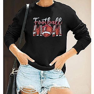 ALLTB Football Mom Sweatshirts for Women Football Graphic Print Pullover Sports Casual Crewneck Long Sleeve Shirt Black