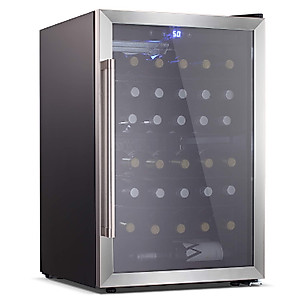 Antarctic Star 36 Bottle Wine Cooler/Cabinet Beverage Refigerator Small Wine Cellar Soda Beer Counter Top Bar Fridge Quiet Operation Compressor Digital Freestanding Door Black Glass
