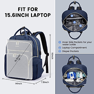 LOVEVOOK Diaper Bag Backpack,Quilted Baby Bag for Mom and Dad, Large Capacity Travel Back Pack with Changing Pad & Pacifier Holder,Navy Blue