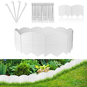 30Pack Garden Edging Border Landscape Edging Lawn Garden Fence Edgings Decorative Landscape Border with 30 Pcs Stakes for Lawn Garden Flower Bed Yard (White)