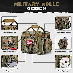 Maelstrom Tactical Lunch Box, Insulated Lunch Bag for Men, Durable Leakproof Soft Cooler Bag with Detachable MOLLE Bags, Large Lunch Tote for Adult Women Work,Picnic,20 Cans/15 L, Camouflage