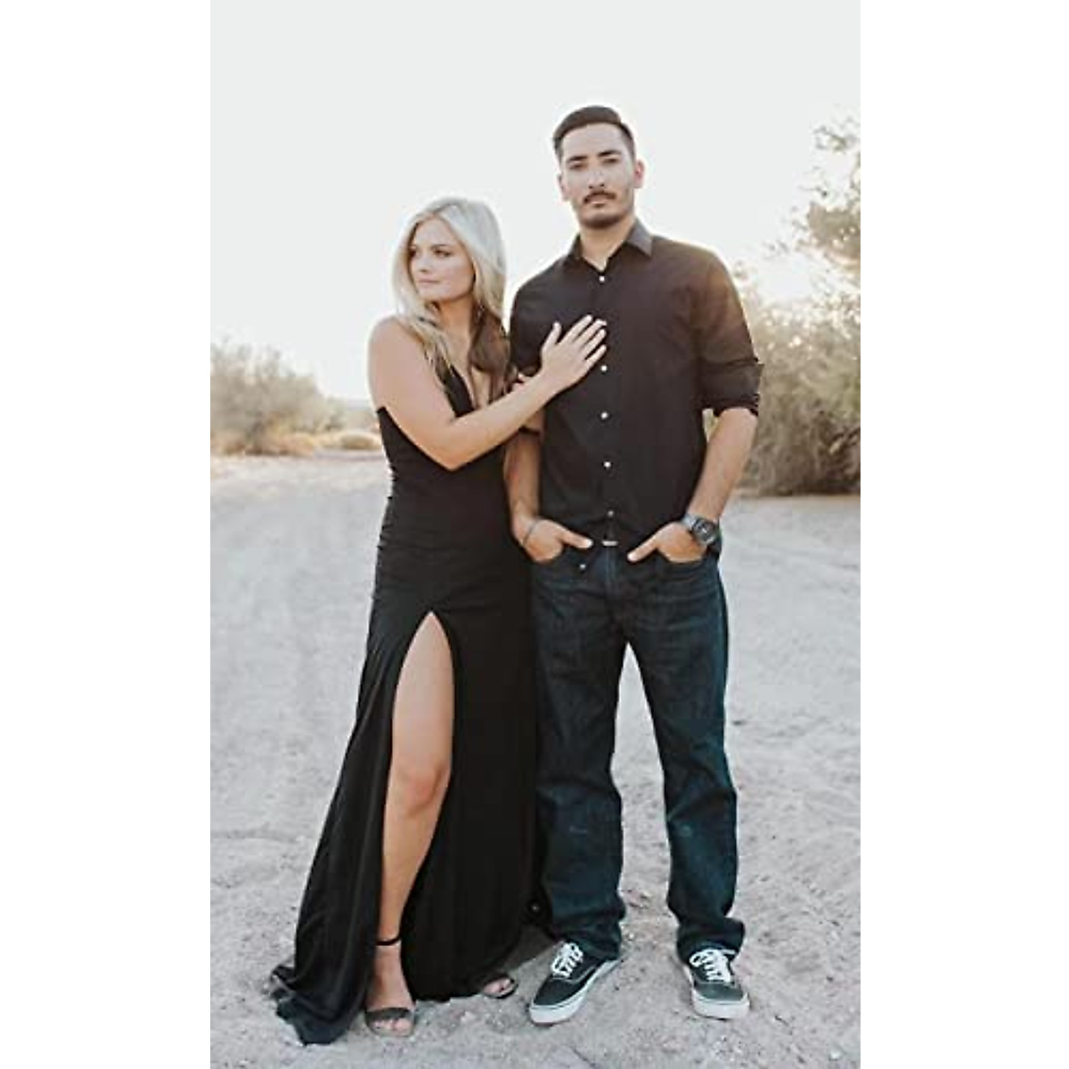 TOB Women's Sexy Sleeveless Spaghetti Strap Backless Split Cocktail Long Dress Black