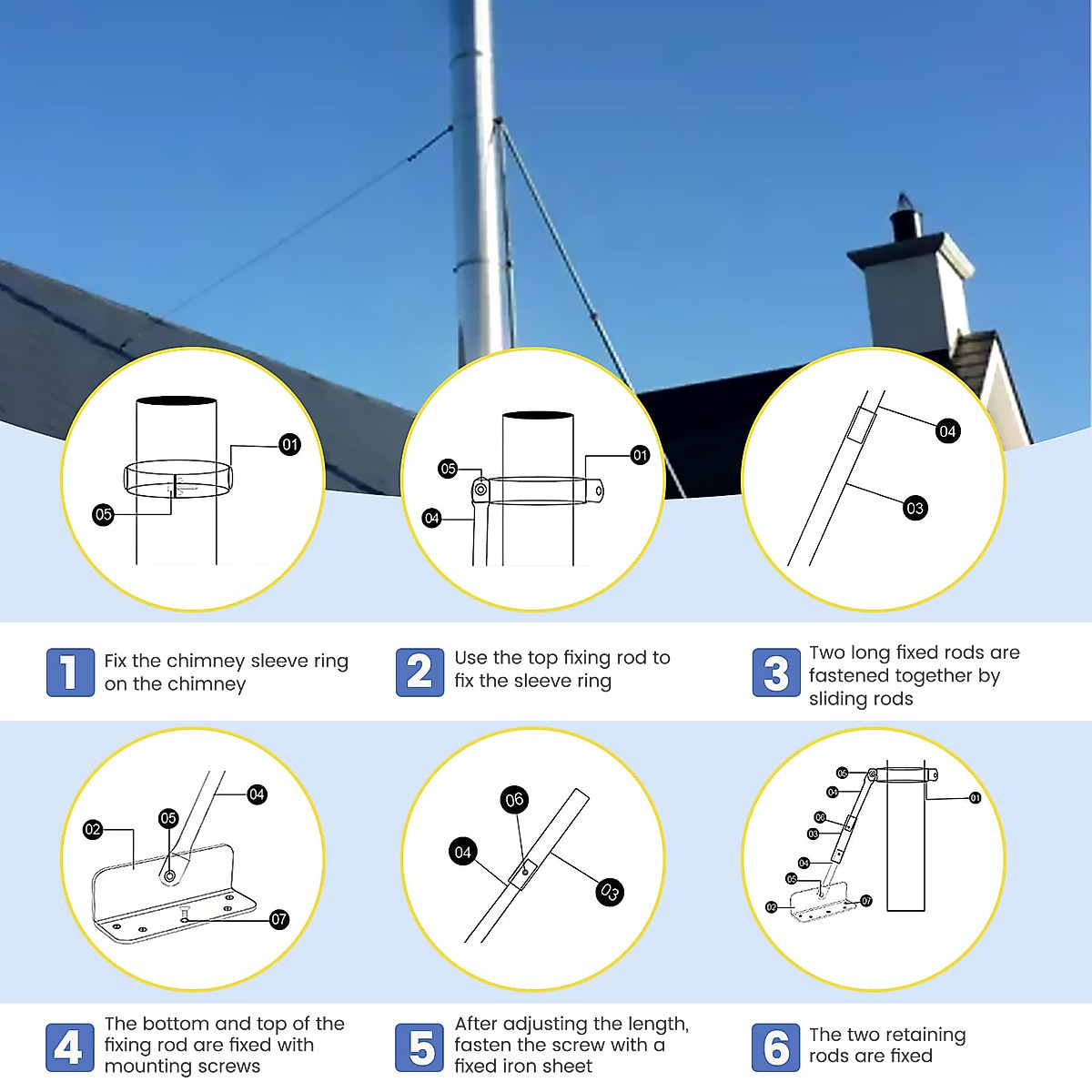 Ebusin 10" Extended Roof Bracket Supports Chimney Stove Pipe for DuraVent Triple Wall 6" I.D,Suitable for All Outer Diameters of 10", Stability Against Wind & Snow, Includes Brackets & Adjustable Leg