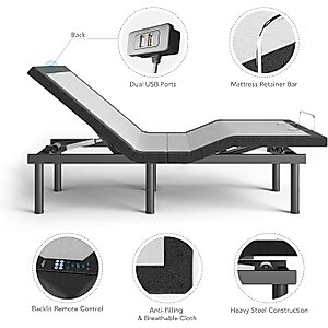 cebihy Adjustable Bed Frame, Adjustable Bed Base Split King for Stress Management, Zero Gravity Base, Head and Foot Incline with 3-Speed Massage, Anti-Snore, and Memory Pre-Sets(2pcs)