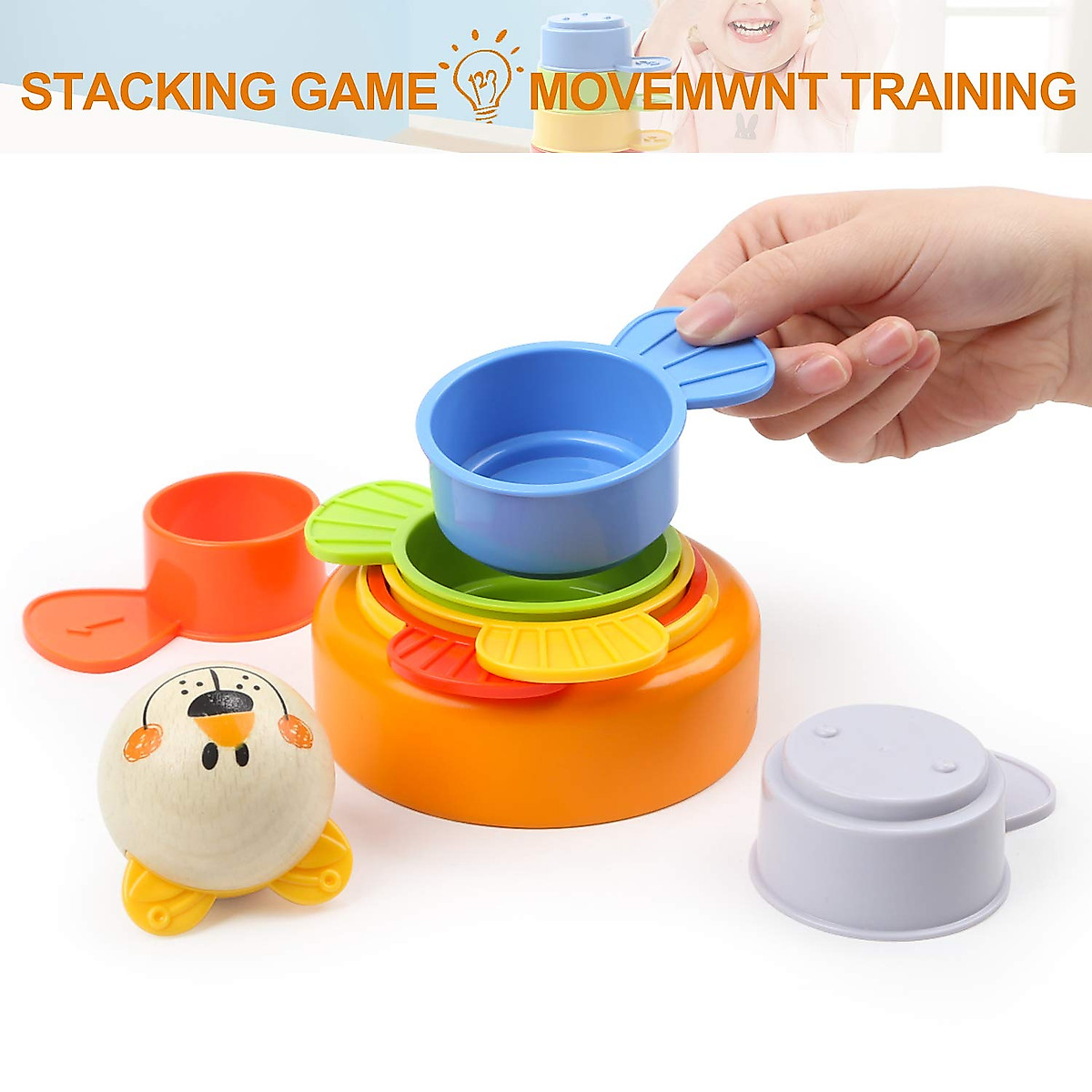 TOP BRIGHT Stacking Cups Baby Bath Toys, Nesting and Stacking Cup Baby Montessori Toys, Colorful Stacking Toys for 1 Year Old Toddler Gifts