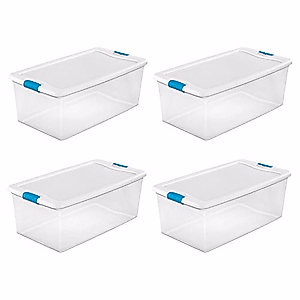 Sterilite 14998004 106 Quart White/Clear Plastic Storage Box With Blue Aquarium Latches4