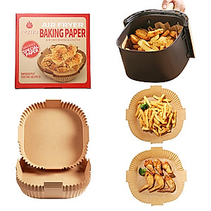 Rumia Air Fryer Liners Disposable Parchment Paper Square,7.9-inch (Fit 5-8 QT) Airfryer Liners for Air Frying, Baking, Roasting Microwave, Unbleached Oil-proof Food Grade Parchment Paper(100Pcs 8inch)