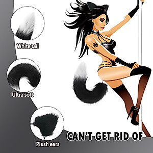 Stainless Steel Anal Butt Plug with Faux Silver Fox Tail and Ear-Anal Stopper Tail Sex Toy for SM Adult Games or Cosplay