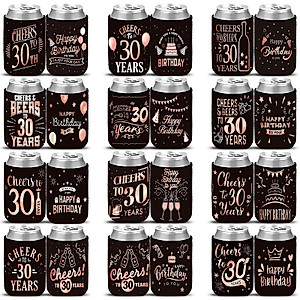 Nitial 24 Pcs Rose Gold 30th Birthday Can Sleeves to 30 Years Can Neoprene Cooler 30th Birthday Decorations 30th Birthday Party Favors Supplies Birthday Gift for Women Men