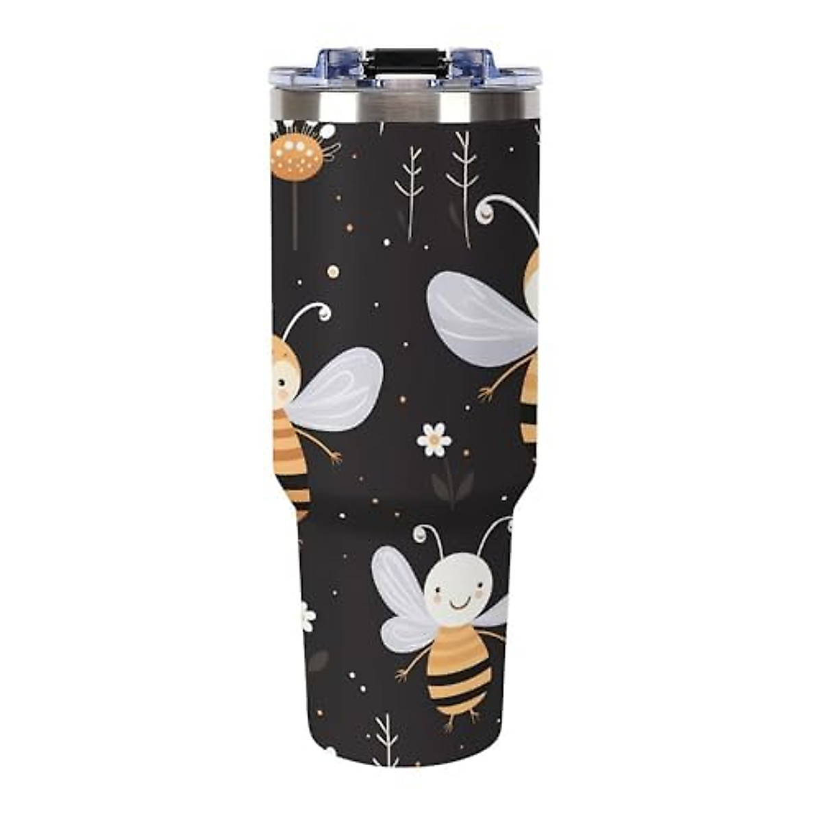 Floral Bee 40 Oz Car Cup Stainless Steel Travel Mug Leak-Proof Insulated Tumbler with Handle Violet-style