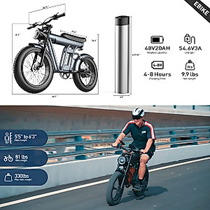 SMARTRAVEL 20" Fat Tire Electric Bike with Removable 48V 23.2 Ah Lithium Battery, 1200W Electric Bicycle E-Bike Ebike Regenerative Cool Motorcycle, with Free Bicycle Riding Accessories for Women Men