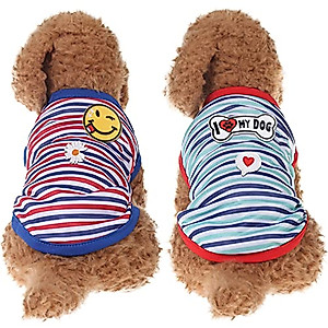 Yunison Dog Shirts with DIY Embroidery Velcro - 2pc Stripe Shirt&4 pc DIY Embroidery Velcro for Puppy or Kitty Clothes, for Daily Wearing or Pet Gift