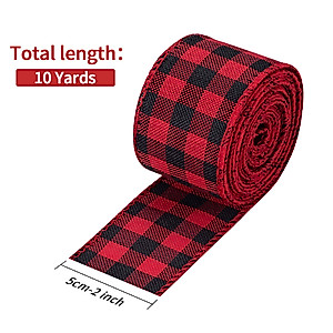3 Rolls Wired Plaid Ribbons,3x10 Yards,2 Inch Black Red Plaid Ribbon,Black White Buffalo Plaid Ribbon and Burlap Craft Ribbon for DIY Gift Wrapping, Holiday Decorations