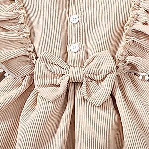 BOBORA Toddler Girl Fall Dress Kid Solid Corduroy Ruffle Long Sleeve Princess Dress Winter Outfit Little Girl Casual Clothes(Beige, 12-18M)