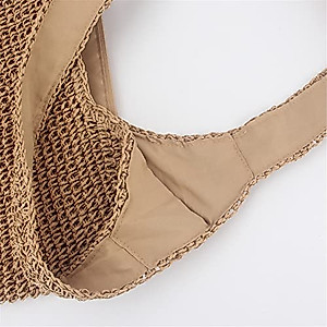 Straw Bag for Women Summer Handmade Beach Bag Soft Woven Tote Bag Large Weaving Shoulder Bag Purse Straw Handbag for Vacation (AK-4)