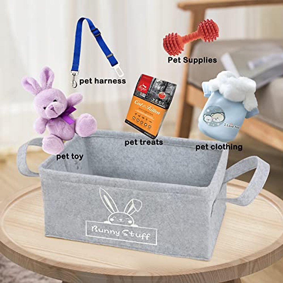 GINDOOR Rabbit Toy Storage Bin Bunny Toys Box Bins Collapsible Pet Supplies Storage Basket with Handle Perfect for Organizing Small Pets Guinea Pigs Rabbit Chinchilla Toys