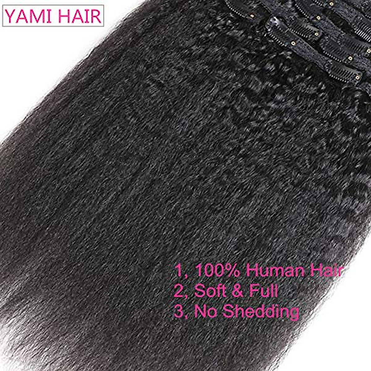 YAMI Kinky Straight Clip In Hair Extensions for Black Women Human Hair Clip in Extensions 10Pcs Brazilian Virgin hair Extensions Clip in Human Hair with Triple Weft 120g （10inch）