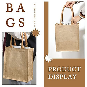 16 Pcs Burlap Tote Bags with Handles and Laminated Interior Reusable Blank Bridesmaid Gift Bags Grocery Beach Bag for Shopping Wedding Party Embroidery DIY Art Crafts, 11 x 9.4 x 4 Inches Khaki