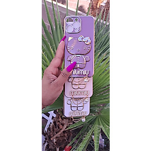 Fancy Kitty Phone Case for Iphone14 Pro Max, 6D Plating MIUMIU with Kickstand Designer Makeup Mirror case, Luxury Girly for Woman Full Camera Coverage,Glossy, Hands-Free (Purple)