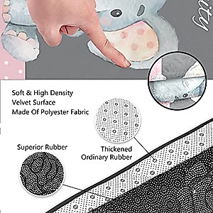 XOZOTY Custom Name Watercolor Elephant Pink Polka Dot Area Rugs Kitchen Bath Mat Washable Doormats for Patio Garden Porch 4'x5.2'