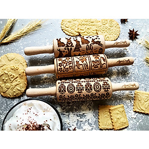Embossed Rolling Pin Set Wooden Laser Cut Embossing Rolling Pins for Embossed Cookies Play Dough Easter Rabbit Egg Chicken Spring Flowers by Algis Crafts EASTER