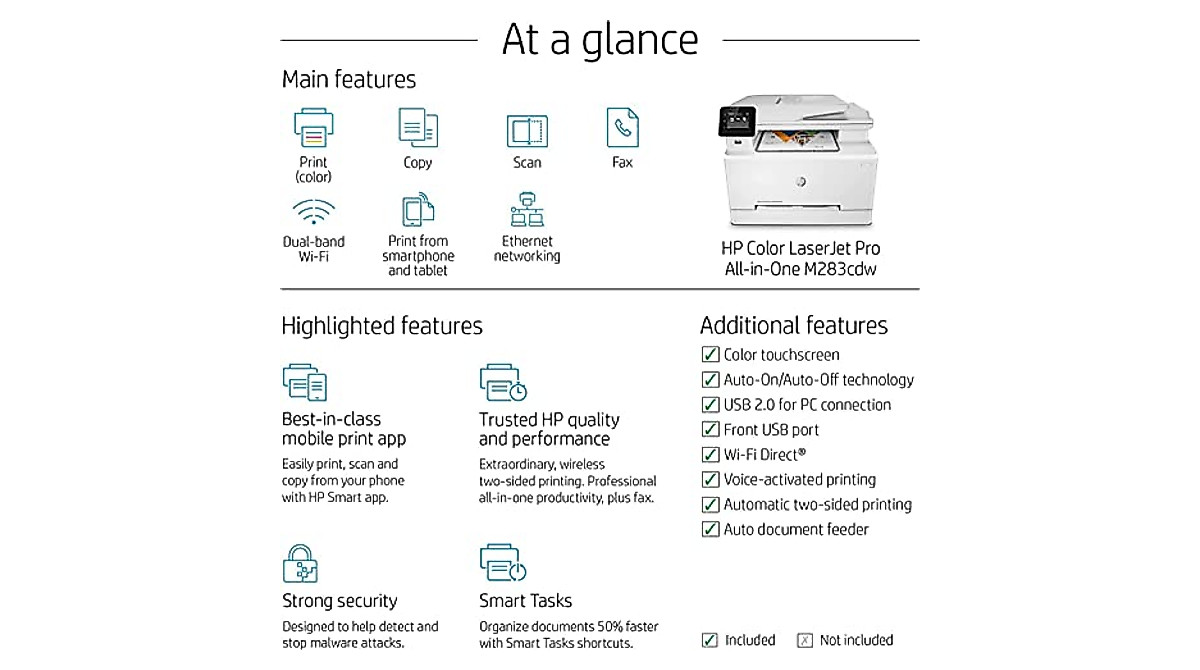 HP Color LaserJet Pro MFP M283cdw Printer - Wireless & High-Quality ...