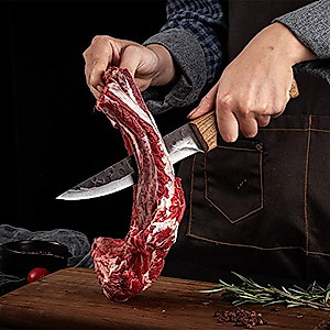 LYUSan 6.3" Meat Cleaver Knives Hand Forged Boning Knife handmade Multipurpose Cleaver Kitchen Knives for Camping, Grill Carbon Steel