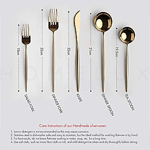 Homelux Theory 18/10 Gold Silverware Set Stainless Steel, 5pc Mirror Polished Modern Silverware Set Dishwasher Safe, Kitchen Flatware Set, Adaline Royal Knife Spoons & Forks Set, Gold Cutlery Set of 4