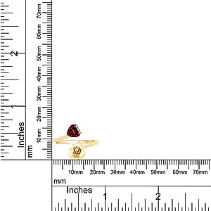 AFFY Heart Shape Simulated Red Garnet & White Cubic Zirconia 14k Yellow Gold Over Sterling Silver Promise Ring