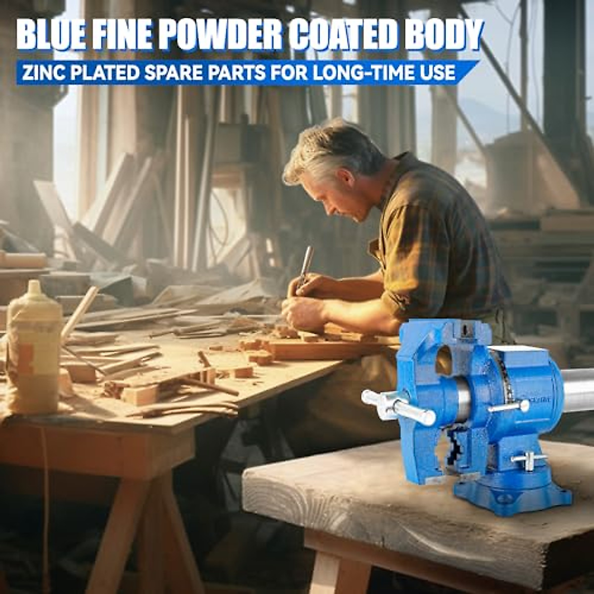 COGNATIVE 360° Multi-Purpose Bench Vise, Ductile Iron, Heavy Duty with Anvil, Clamp force 4000KG, Blue, 5-Inch