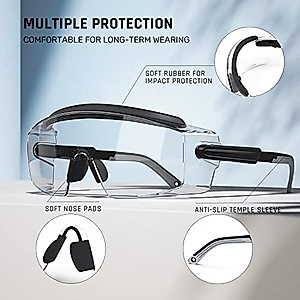 TOREGE Safety Glasses Over Glasses, Anti Fog Safety Glasses With Adjustable Frame And Temples,Fit Well Over Eyeglasses (Black)