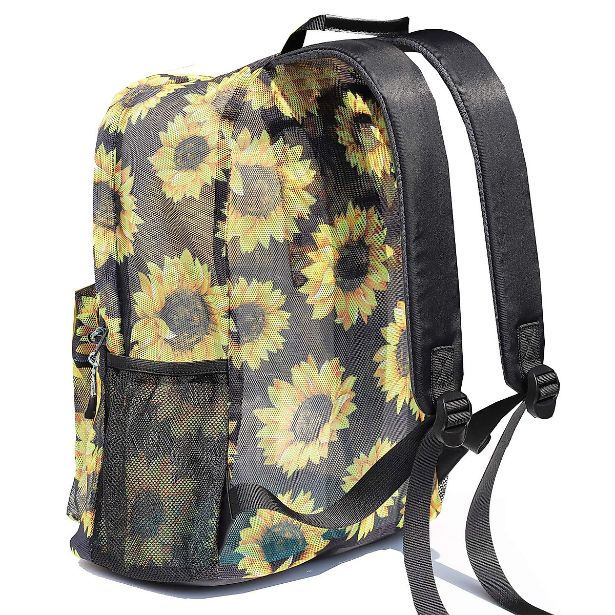ESVAN Original Print Mesh Backpack Semi-Transparent Sackpack See Through Beach Bag Daypack Multi-Purpose Women Men Unisex (Sunflower)