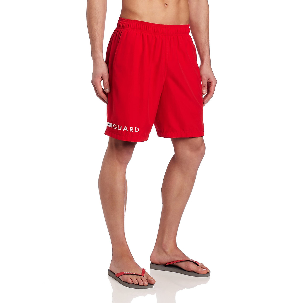 Speedo Men's Guard Swimsuit Trunk Knee Length Volley, 19" Speedo Red, X-Large