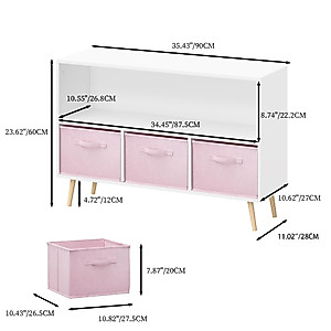 ciaociao Bookcase, Kid's Cubby Toy Storage Cabinet, Toy Storage Cabinet with Collapsible Fabric Drawers for Organizing Toys and Books in Playroom, Nursery or Bedroom (White+Pink)