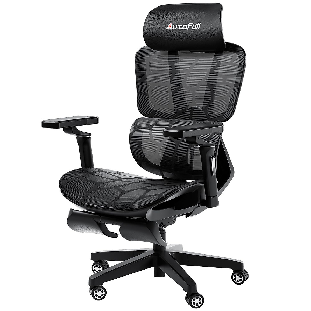 AutoFull G5 Office Chair, Ergonomic Office Chair with 6D Lumbar Support, 360° Adjustable Armrest Mesh Chair, Reclining Computer Chair with Footrest, Sliver