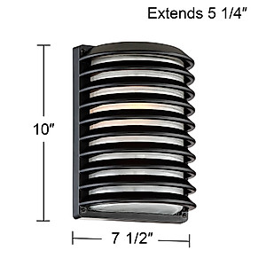 John Timberland Black Grid Modern Industrial Outdoor Wall Light Fixture 10" Frosted Glass Shade for Exterior Barn Deck House Porch Yard Patio Outside Garage Front Door Garden Home Roof Lawn