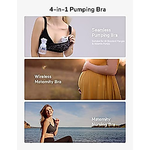 Momcozy 4-in-1 Pumping Bra Hands Free, Fixed Padding Nursing Bra & Maternity Bra, YN12 Wearable Breast Pump Bra Cotton-Nylon Comfort & Support for M5, S12 Pro, Spectra, Elvie, Willow,etc, Small