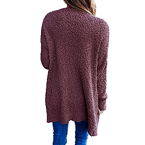 ZESICA Women's Fall Casual Long Sleeve Open Front Soft Chunky Knit Sweater Cardigan Outerwear,Maroon,Small