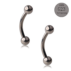 Ruifan 2PCS Titanium Eyebrow Tragus Lip Ring Piercing Jewelry Curved Barbell with Ball Kit 16g 16 gauge 8mm