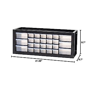 IRIS USA 26 Drawer Stackable Storage Cabinet for Hardware Crafts and Toys, 21.69-Inch W x 7-Inch D x 8.75-Inch H, Black - Small Brick Organizer Utility Chest, Scrapbook Art Hobby Multiple Compartment