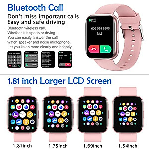 Kimnix Smart Watch(Make/Answer Call/Dial),1.81 in HD Sport Fitness Tracker with IP67 Waterproof Text and Call Bluetooth Smartwatch for Android iOS Phones Men Women Pink