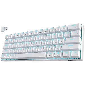 RK ROYAL KLUDGE RK61 Wireless 60% Triple Mode BT5.0/2.4G/USB-C Mechanical Keyboard, 61 Keys Bluetooth Mechanical Keyboard, Compact Gaming Keyboard with Software (Hot Swappable Blue Switch, White)