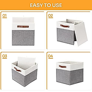 DULLEMELO Storage Cubes 12 inch, Collapsible Sturdy Cube Storage Bins With Handles for Organizing,Fabric Storage Baskets for Shelves Nursery Closet Home Organization and Storage (White&Grey-4 Pack)