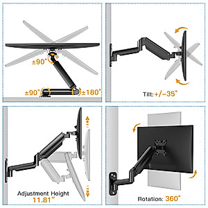 HUANUO Single Monitor Wall Mount for 13 to 32 Inch Computer Screen, Monitor Wall Mount Arm Holds up to 17.6lbs, Height Adjustable Full Motion Gas Springcore Wall Monitor Mount-VESA Mount 75x75,100x100