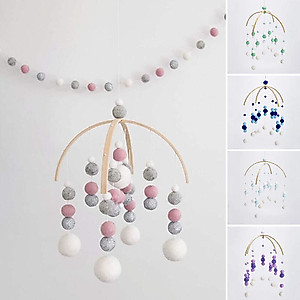 Baby Crib Mobile,Baby Mobile Crib Felt Ball Hanging Toys Pendant Wind Chimes Decorations,Gifts for Newborn,Nursery Decor for Girls Boys(Purple)